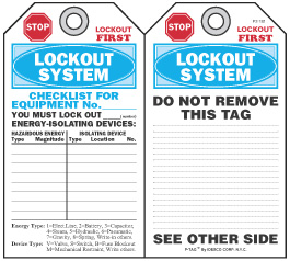 Lockout System, Checklist For Equipment Self-Laminating Peel and Stick Safety Tag | Idesco Safety