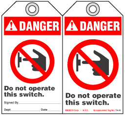 Lockout Safety Tag - Danger, Do Not Operate This Switch (Ansi) | Idesco Safety